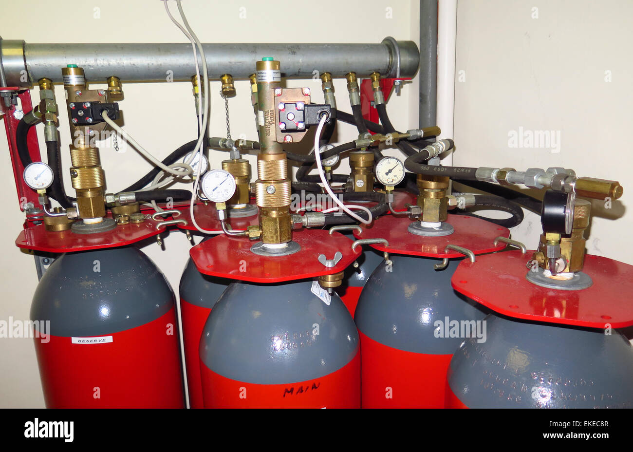 Inergen fire suppression system canisters Stock Photo - Alamy