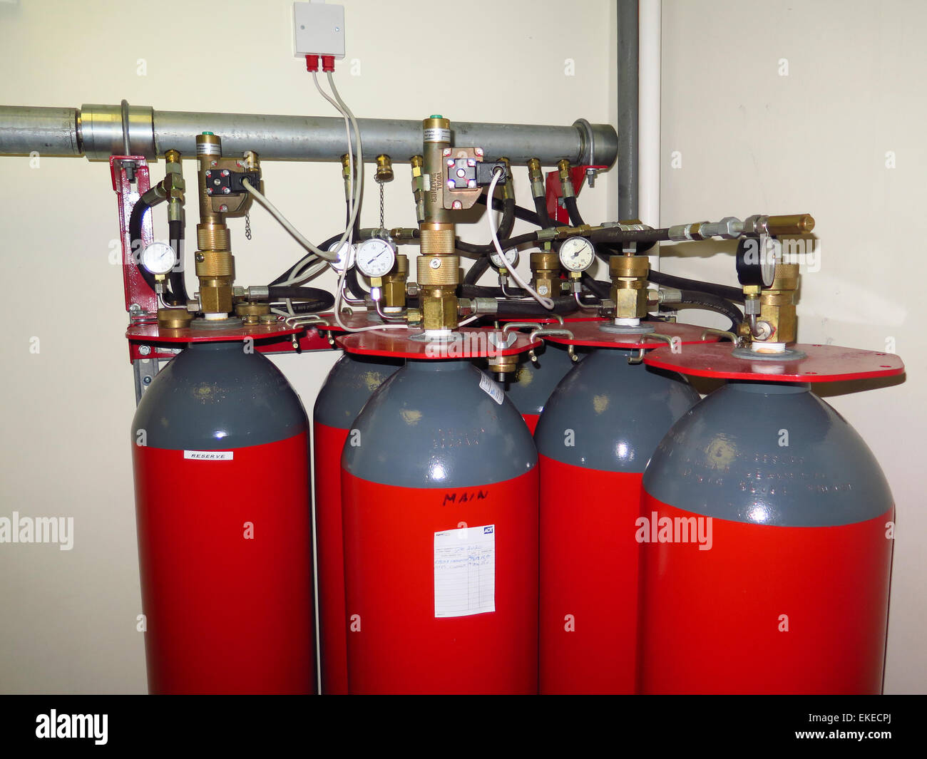 Inergen fire suppression system canisters Stock Photo - Alamy