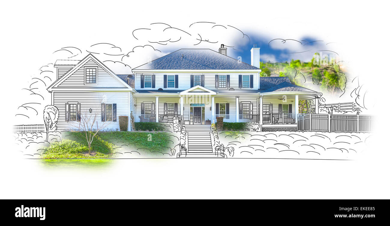 Custom House Drawing and Photo Combination on White Background Stock ...