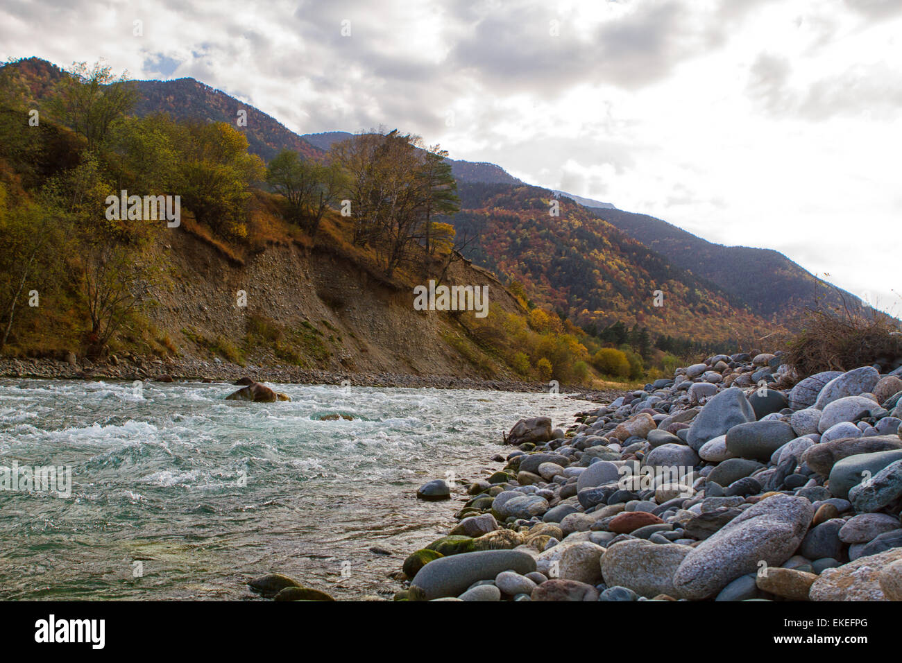 autumn landscape mountain river mountains covered with colorful ...
