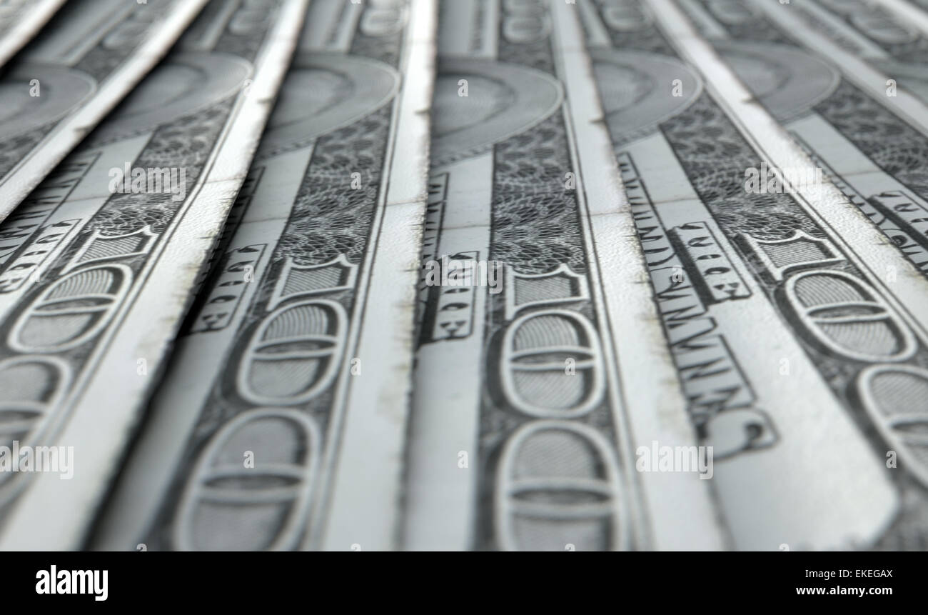 A macro close-up view showing the detail of us dollar banknotes laid ...