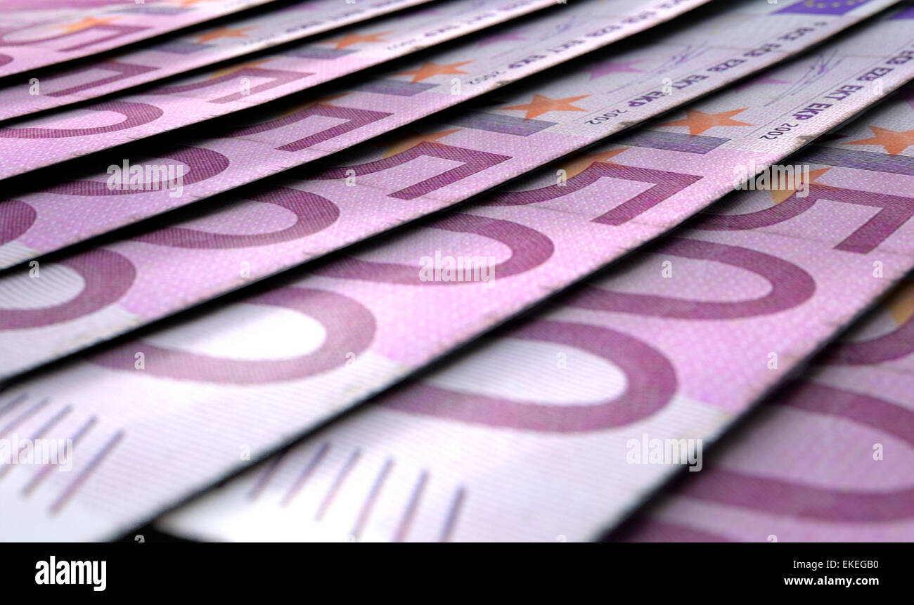A macro close-up view showing the detail of european euro banknotes ...
