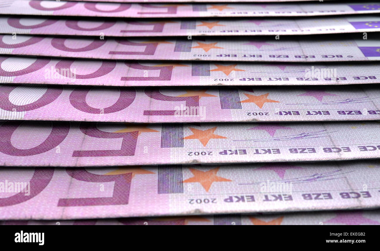 A macro close-up view showing the detail of european euro banknotes ...