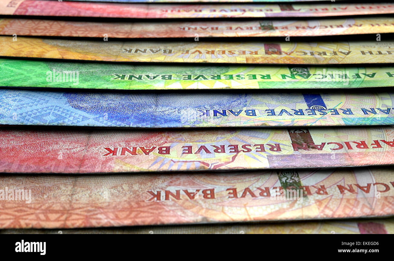 A macro close-up view showing the detail of south african rand ...