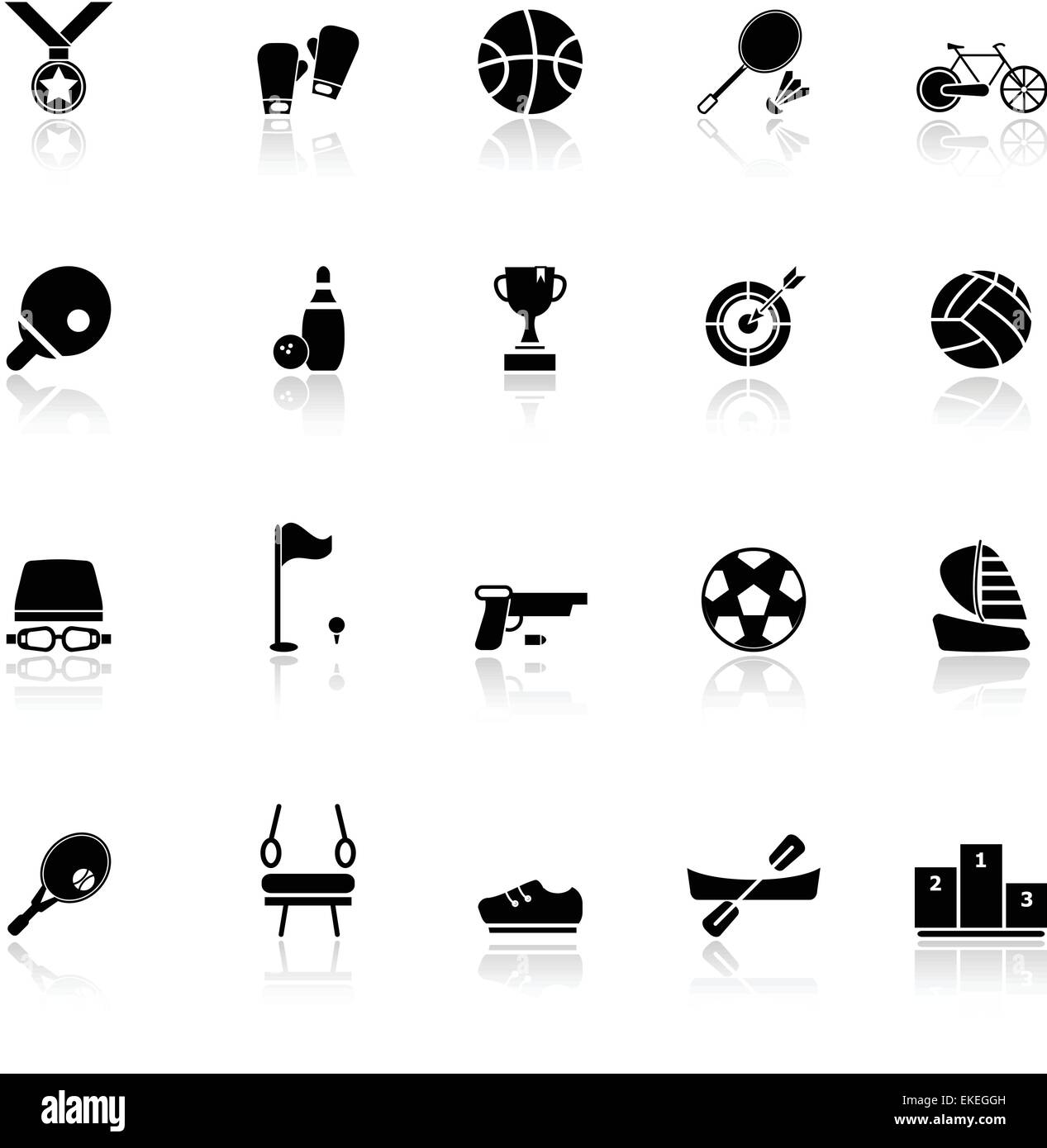 Sport game athletic icons with reflect on white background, stock ...