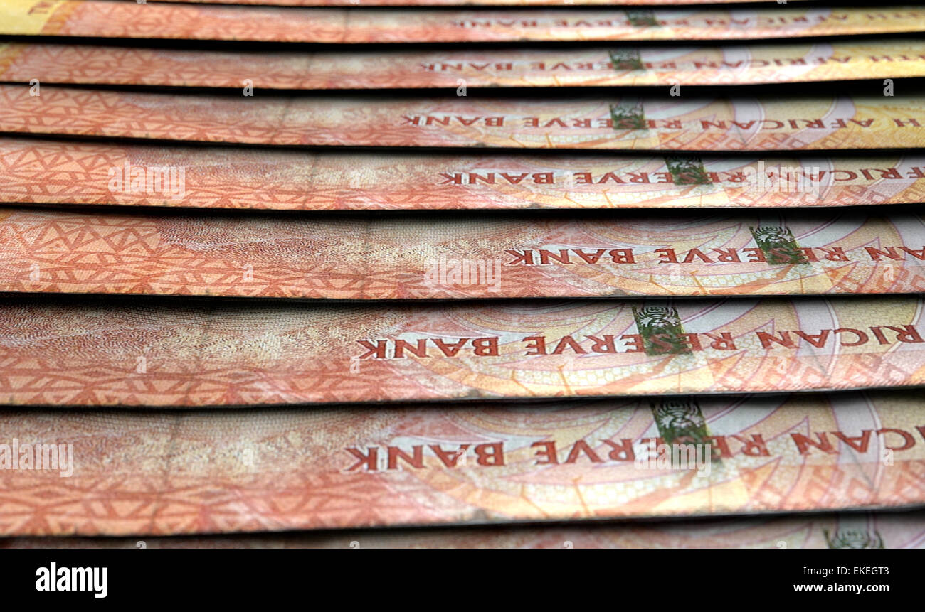 A macro close-up view showing the detail of south african rand ...