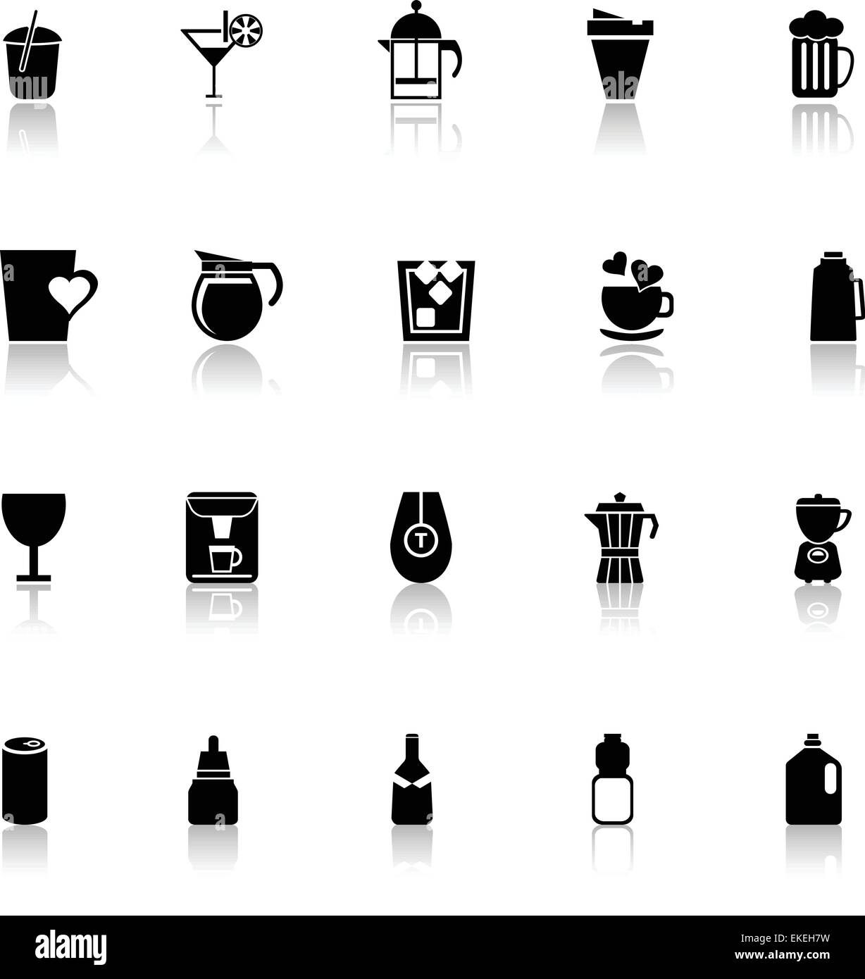 Variety drink icons with reflect on white background, stock vector ...