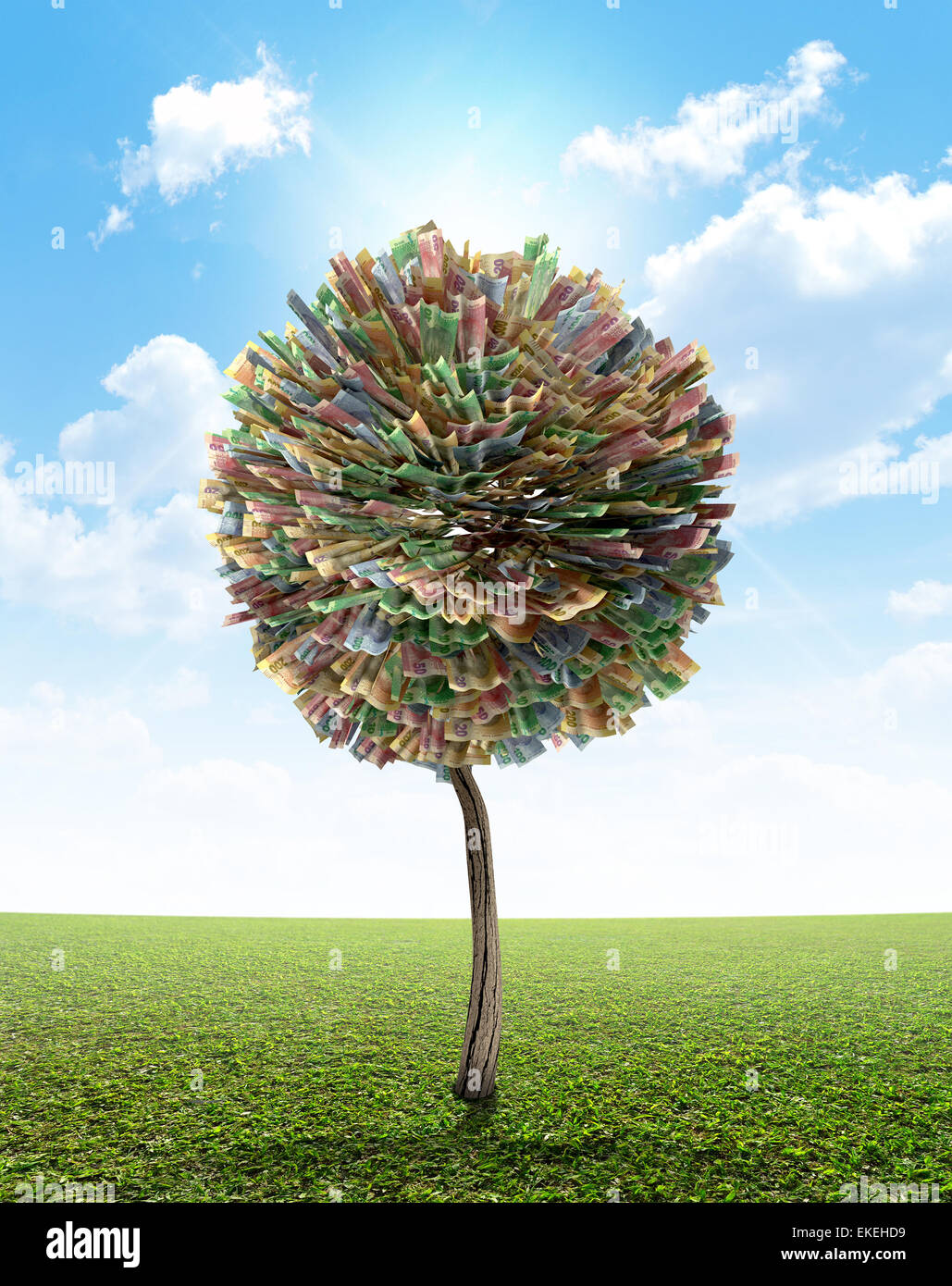 A stylized fantasy mythical south african rand money tree on a green ...