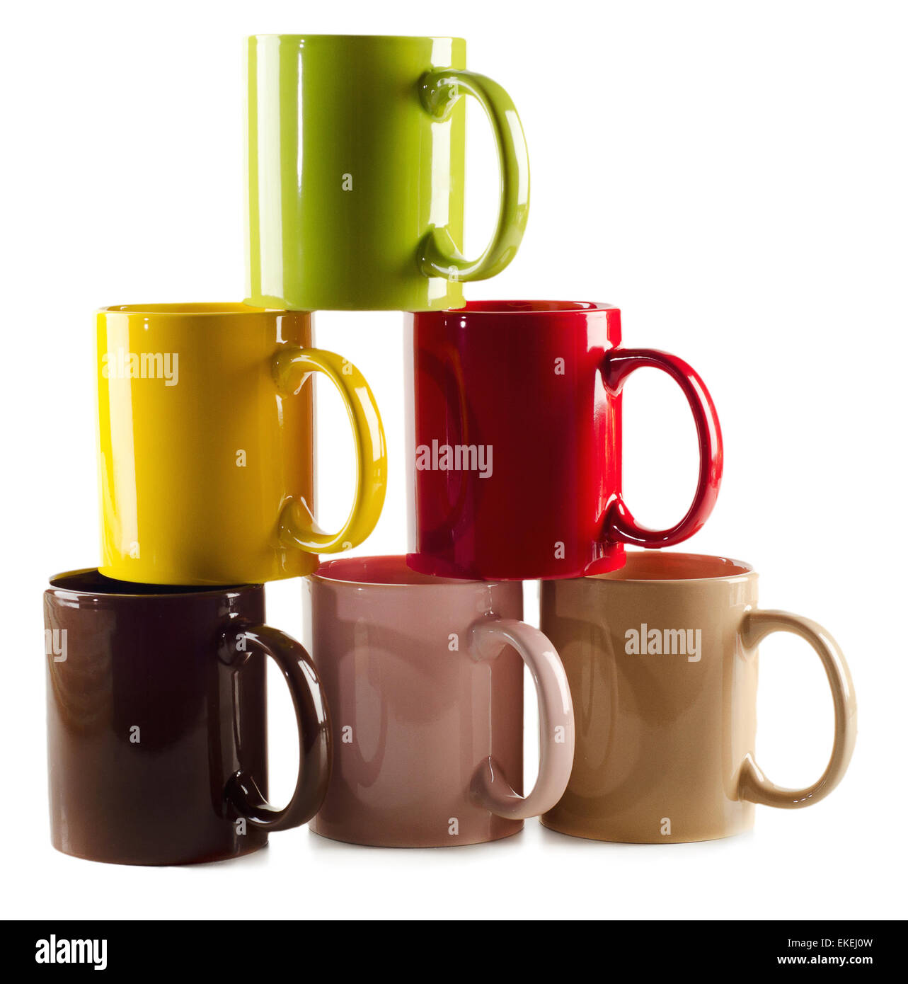 Set of colorful mugs on isolated white background Stock Photo - Alamy