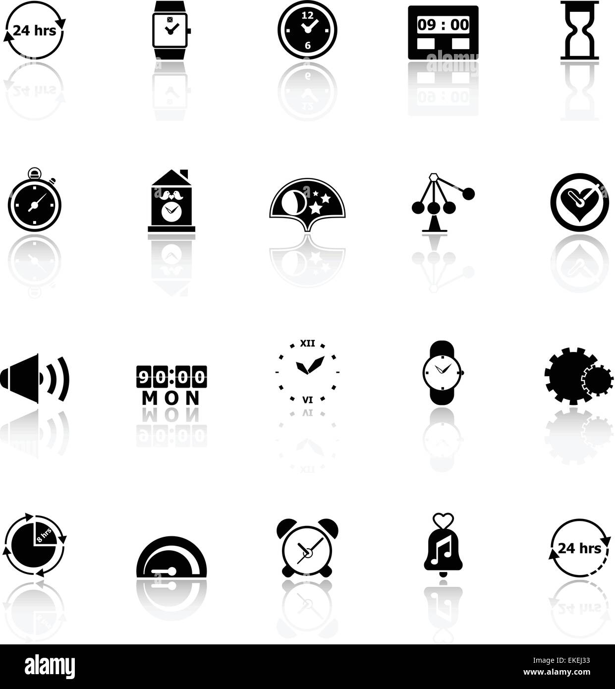 Time related icons with reflect on white background, stock vector Stock ...
