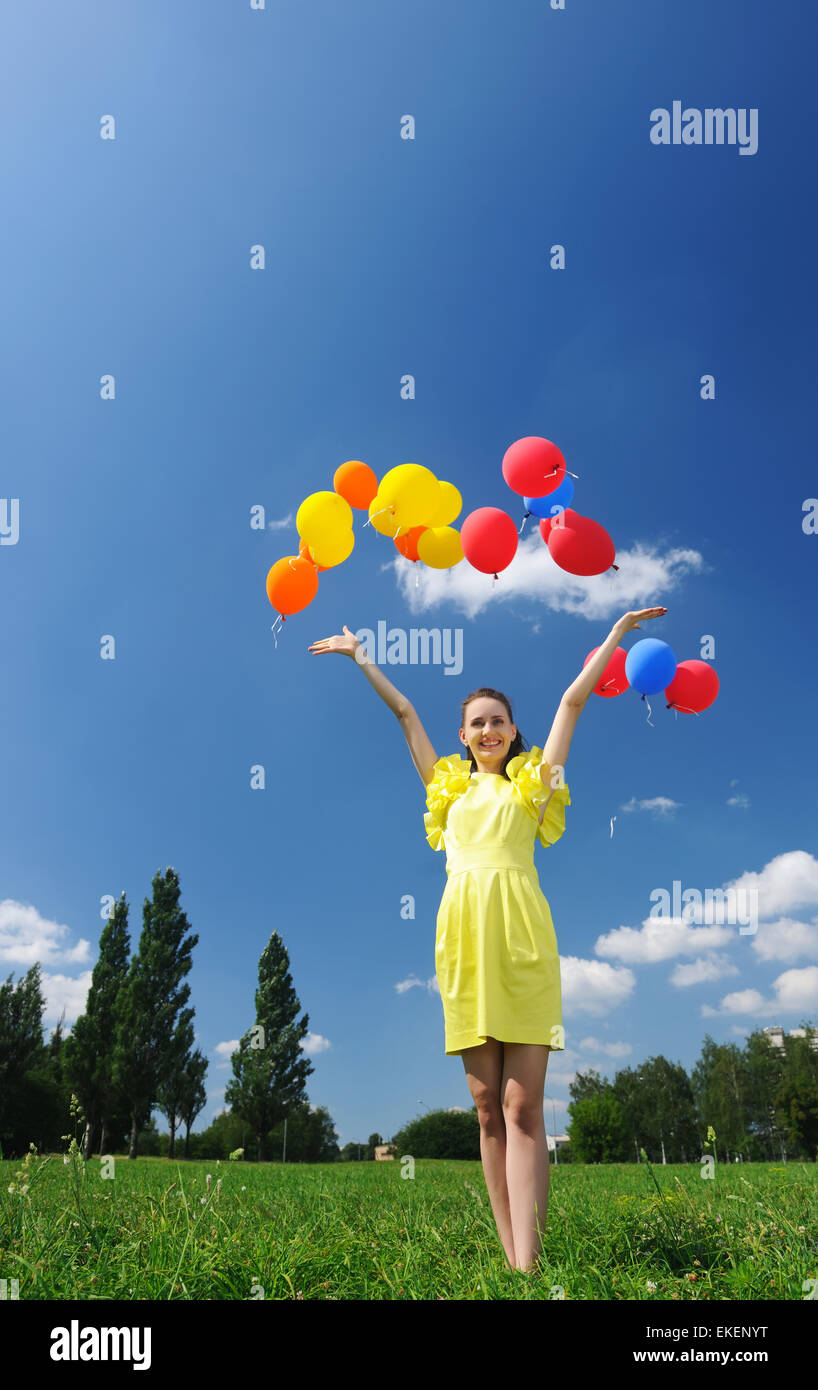 Yellow balloons sky release hi-res stock photography and images - Alamy