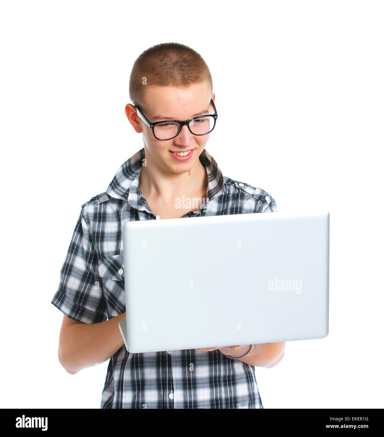 Young boy using a laptop Stock Photo - Alamy