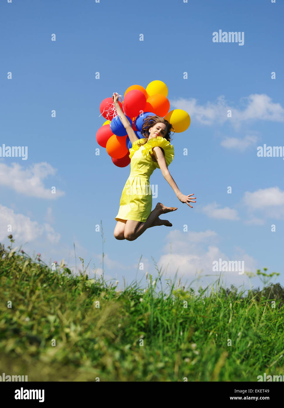 Flying with balloons Stock Photo - Alamy