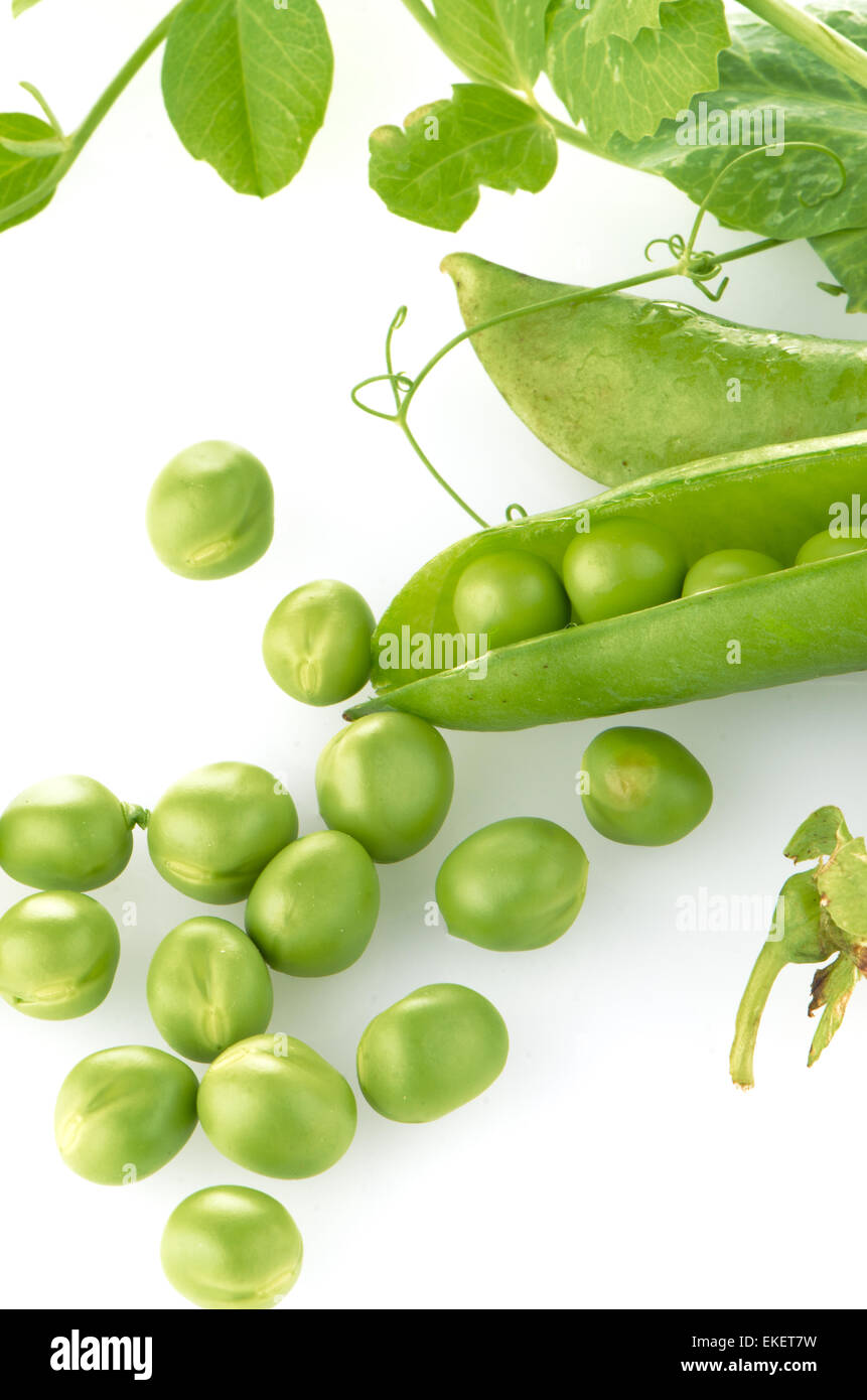 Fresh green pea pod on white background Stock Photo - Alamy
