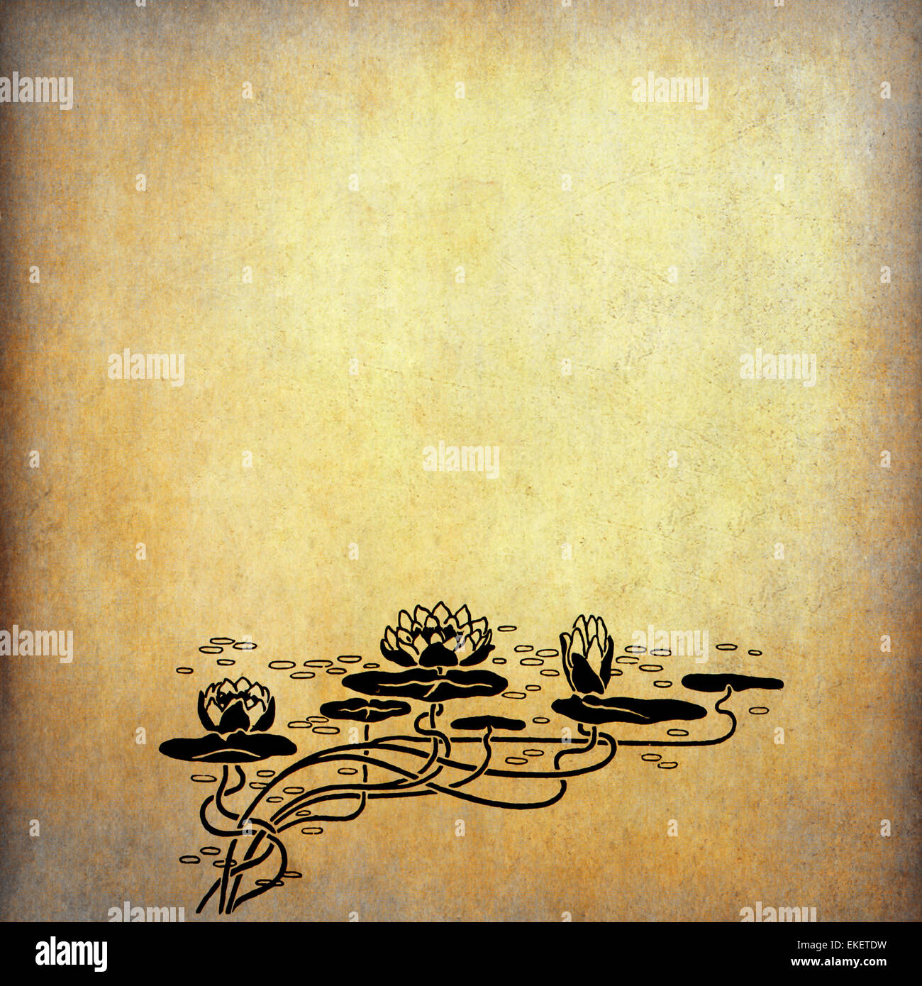 Illustration of lotus flowers on old paper Stock Photo - Alamy