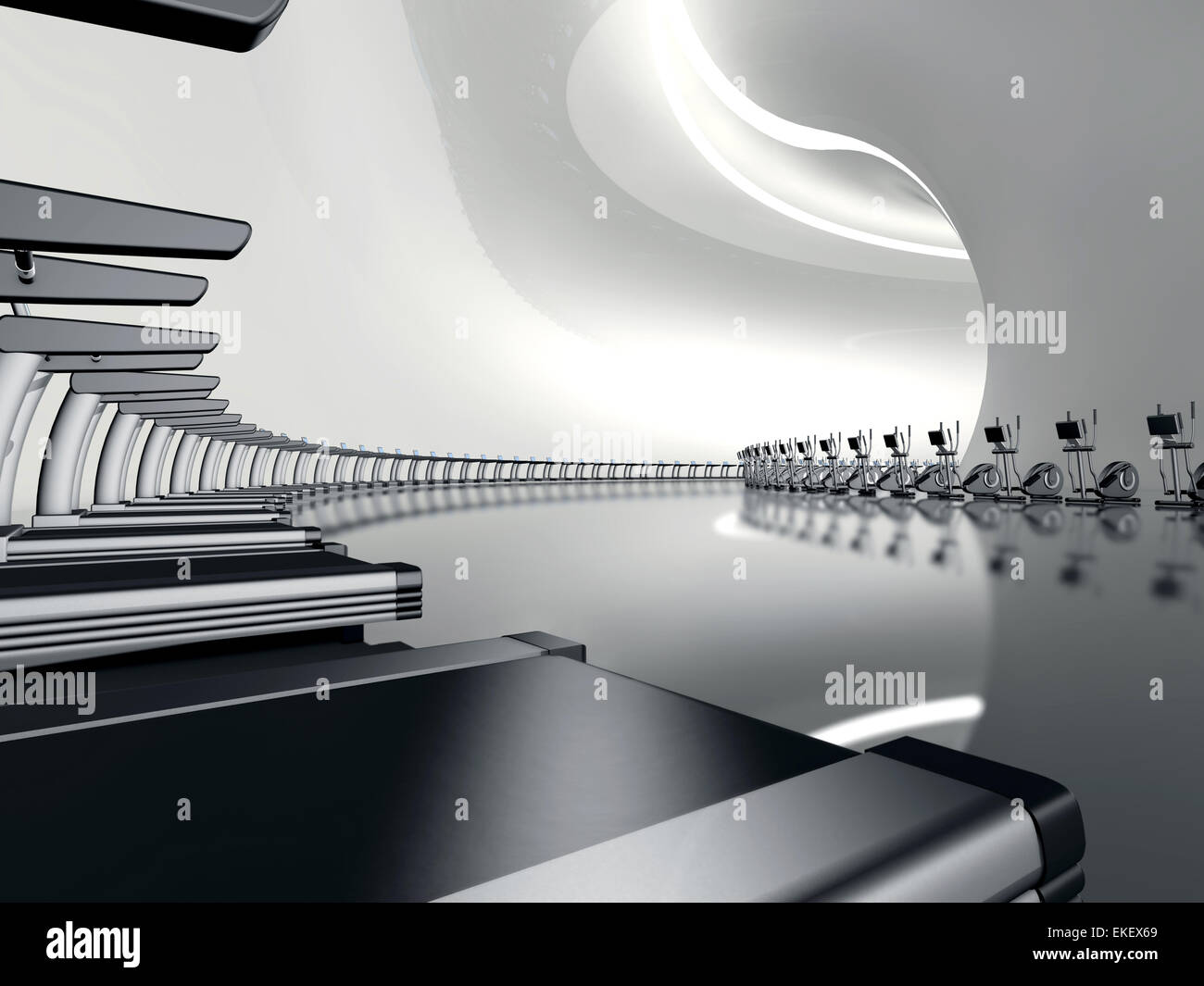 Futuristic modern gym with treadmill and elliptical trainer Stock Photo ...