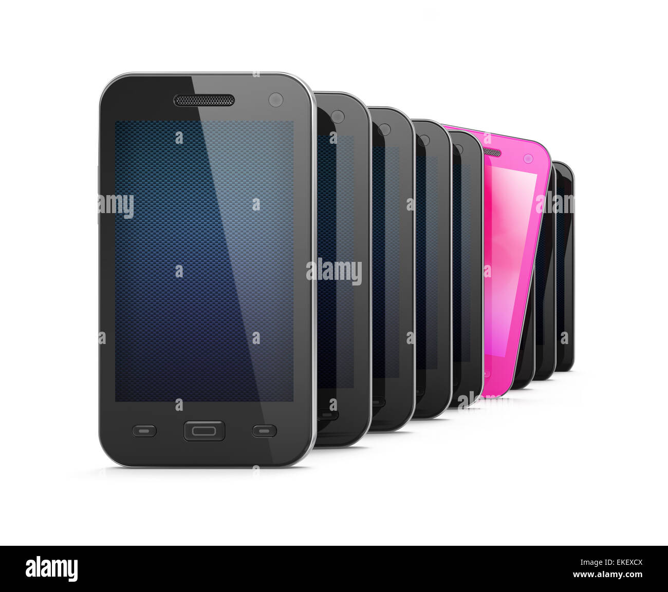 Beautiful pink smartphone among many black smartphones Stock Photo - Alamy