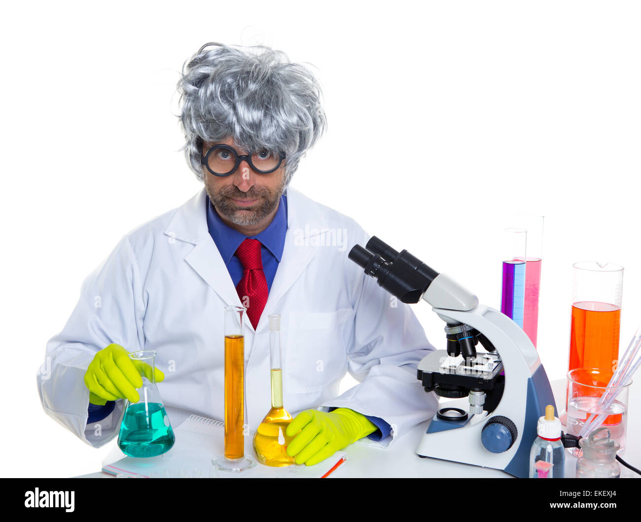 Nerd crazy scientist man portrait working at laboratory Stock Photo - Alamy