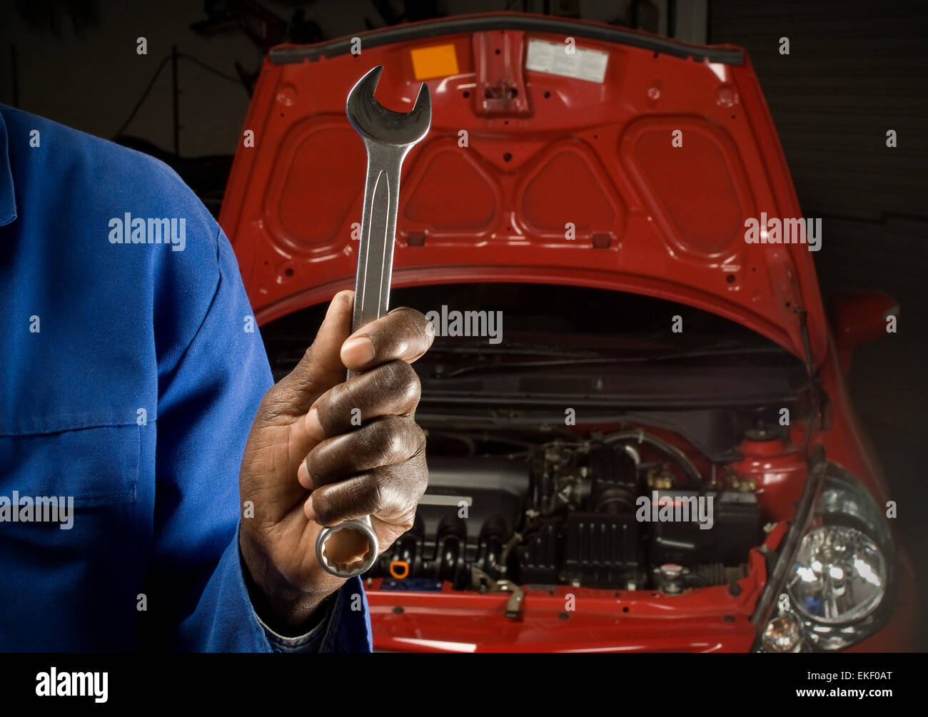 Mechanic and spanner Stock Photo - Alamy
