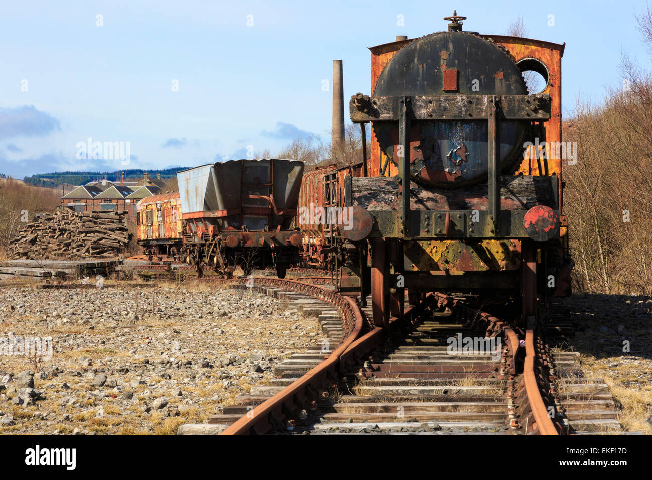 Old and abandoned rusting steam trains and railway carriages, Ayrshire ...