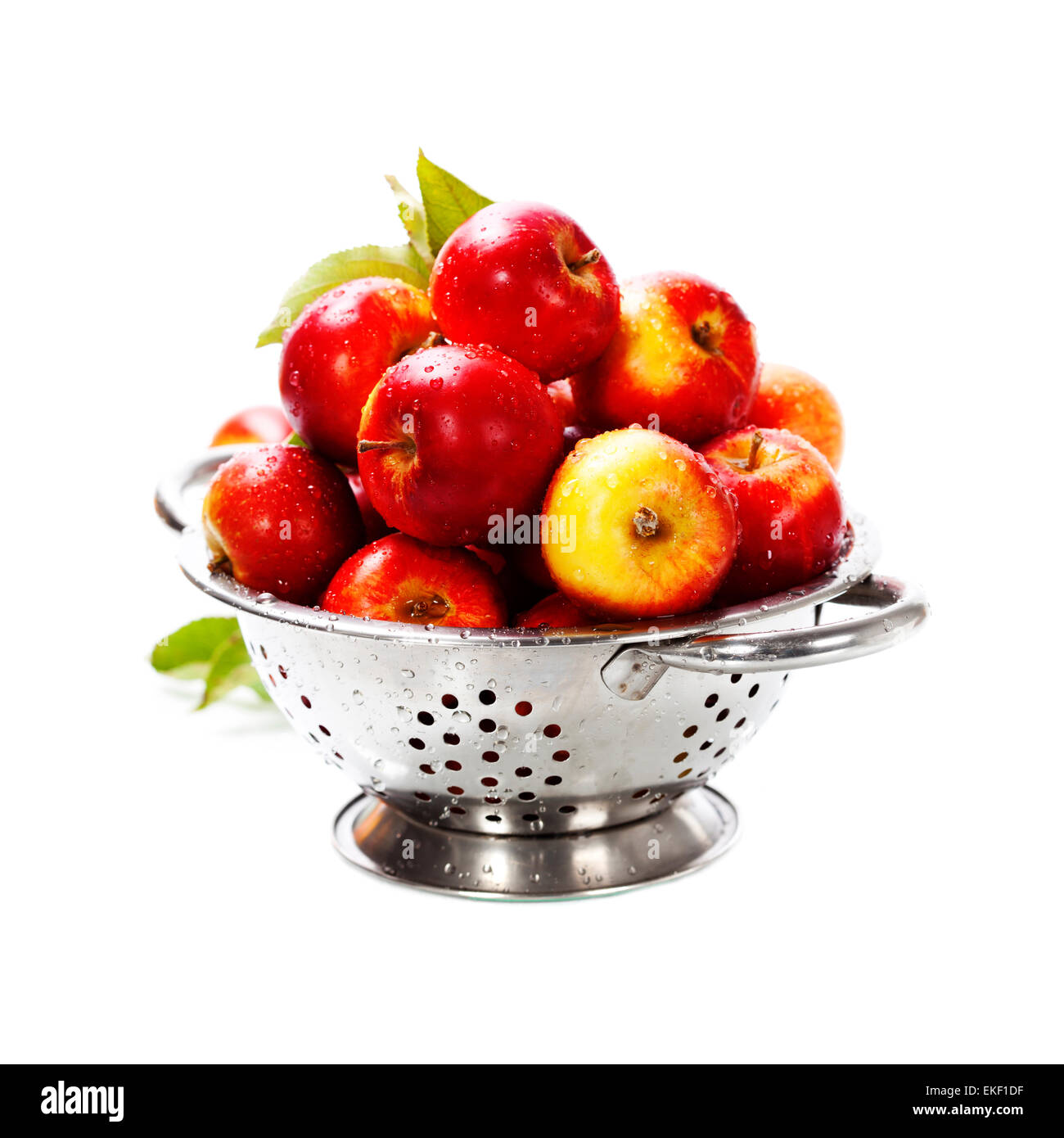 Fresh red apples in metal colander Stock Photo - Alamy