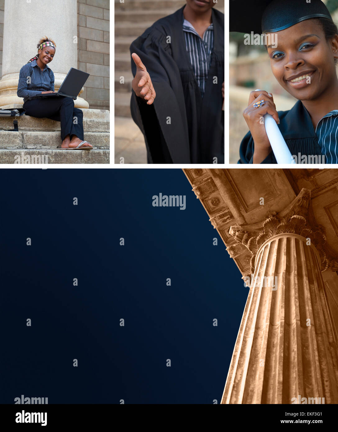 Education or court columns with college graduate collage Stock Photo ...