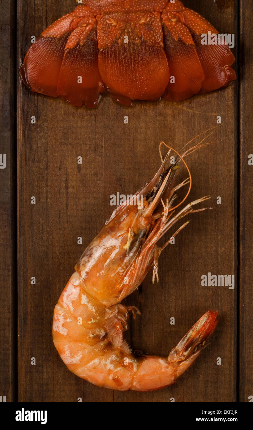 Crayfish tail and prawn on table Stock Photo - Alamy