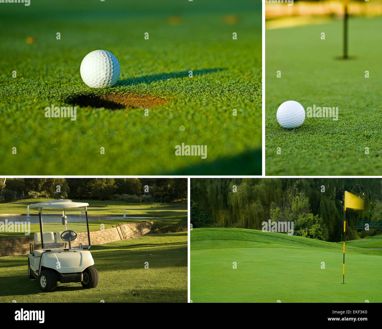 Golf, golf ball, green and golf cart collage combination Stock Photo ...