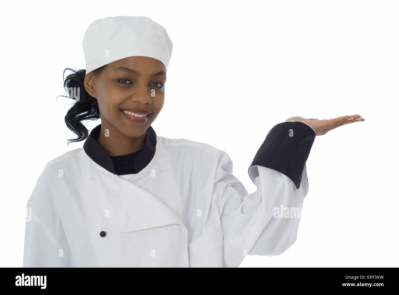 Chef with open hand Stock Photo - Alamy