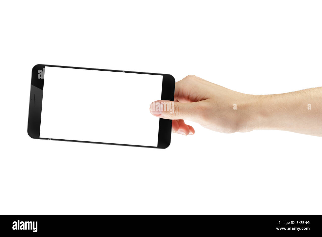 adult man hand taking photo with digitally created generic smartphone ...