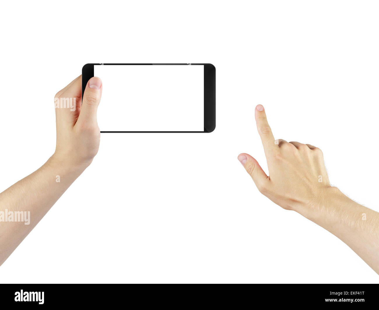 adult man hands using digitally created generic smartphone, isolated ...