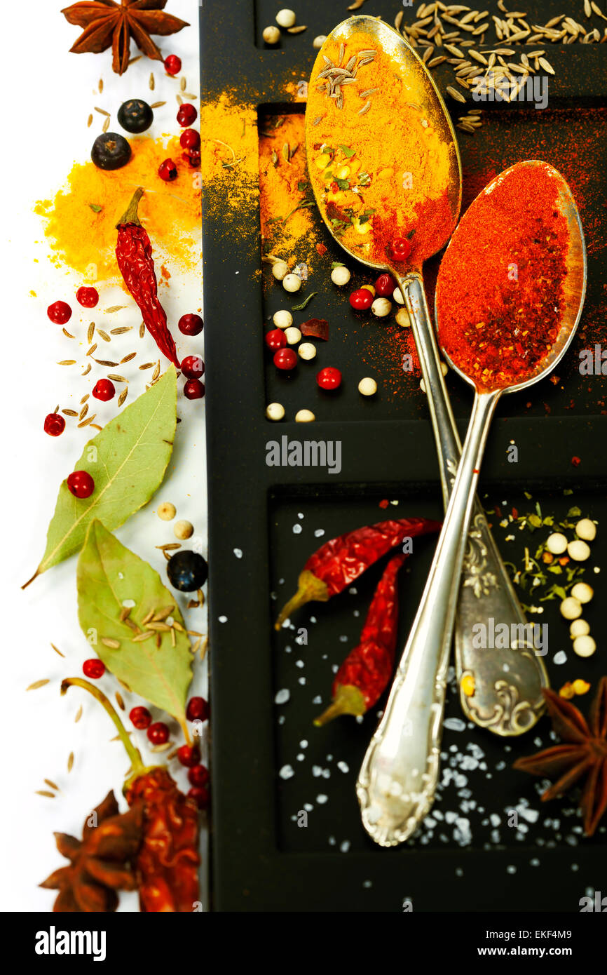 Spices border isolated on white hi-res stock photography and images - Alamy