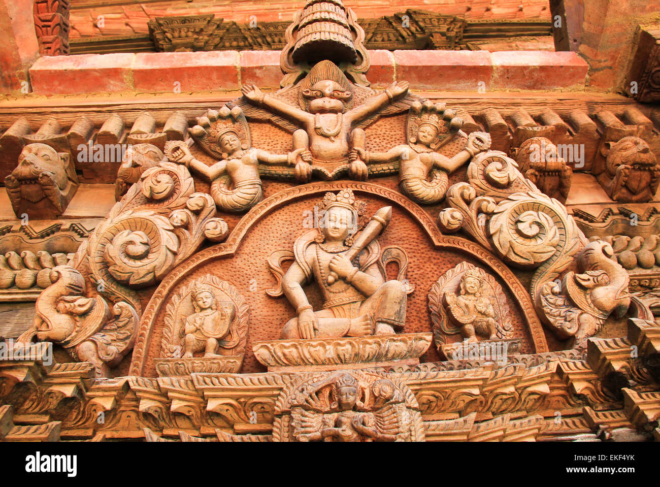 Decorative arts from wood in temple, Nepal Stock Photo - Alamy