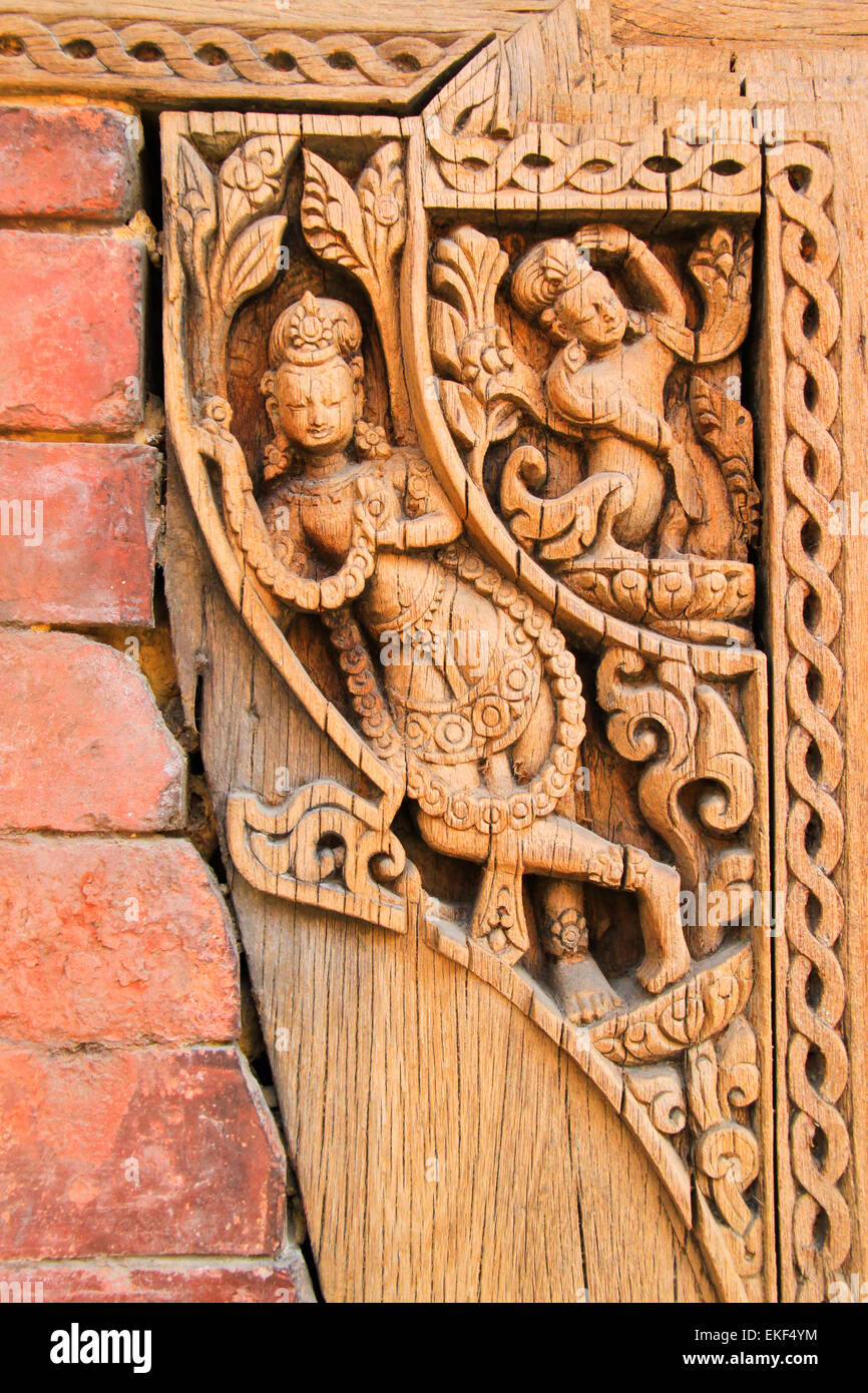Decorative arts from wood in temple, Nepal Stock Photo - Alamy