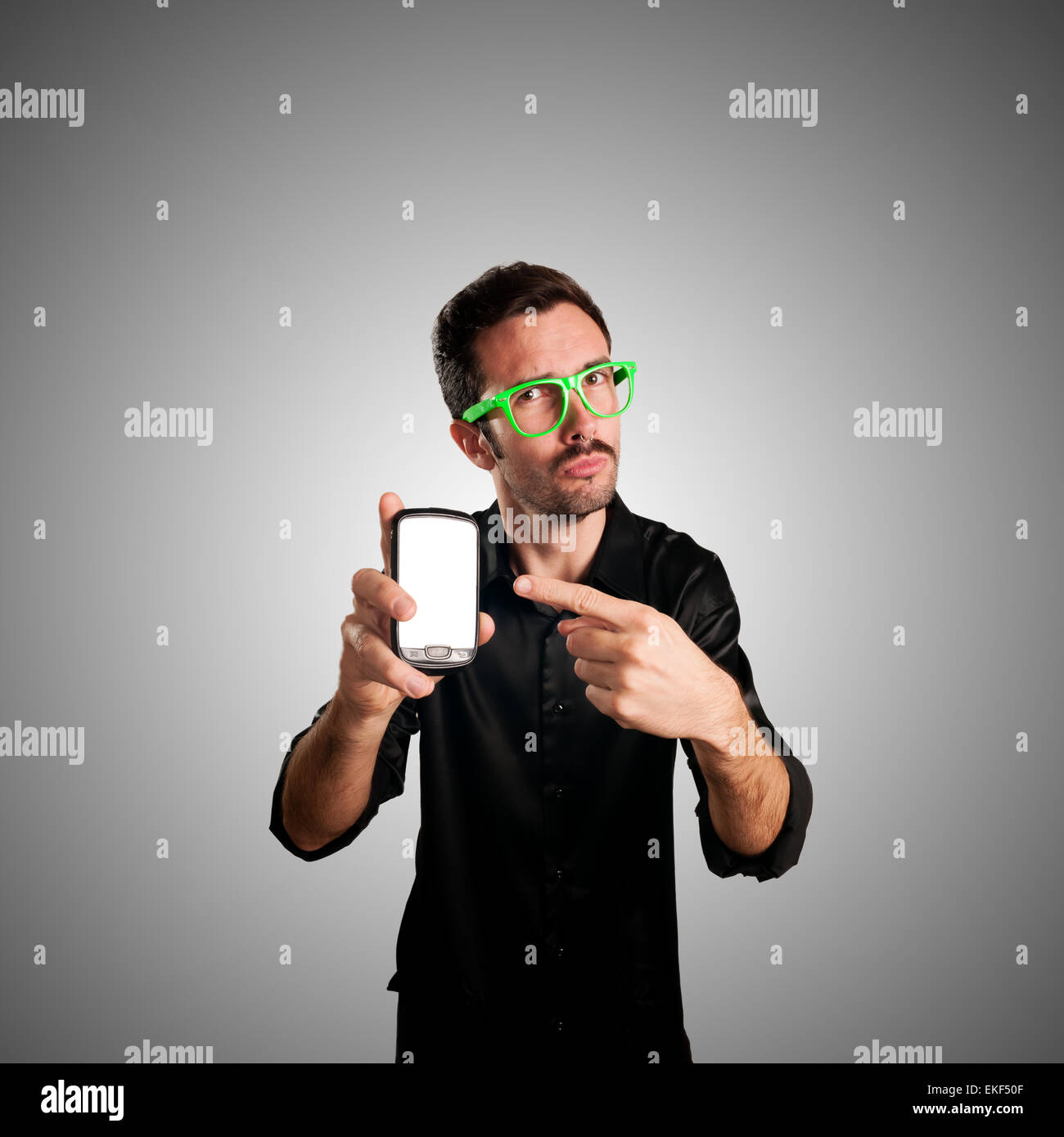 funny man showing phone Stock Photo - Alamy