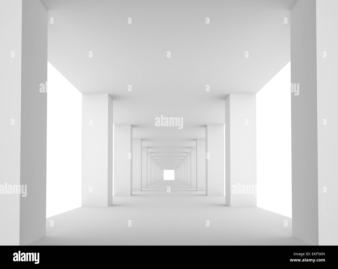 Empty White Tunnel with Bright Light at the End Stock Photo - Alamy