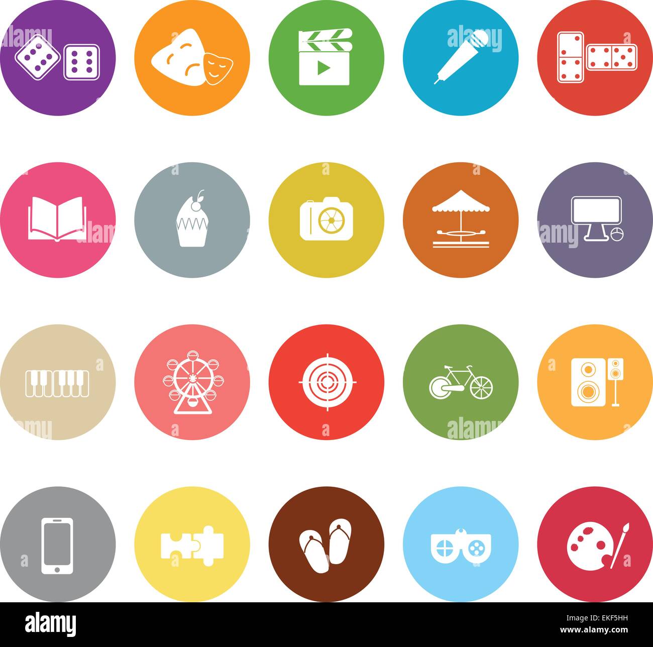 Entertainment flat icons on white background, stock vector Stock Vector ...