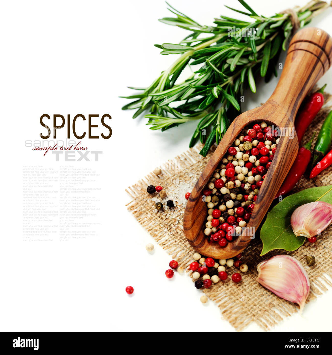 spices on a wooden board Stock Photo - Alamy