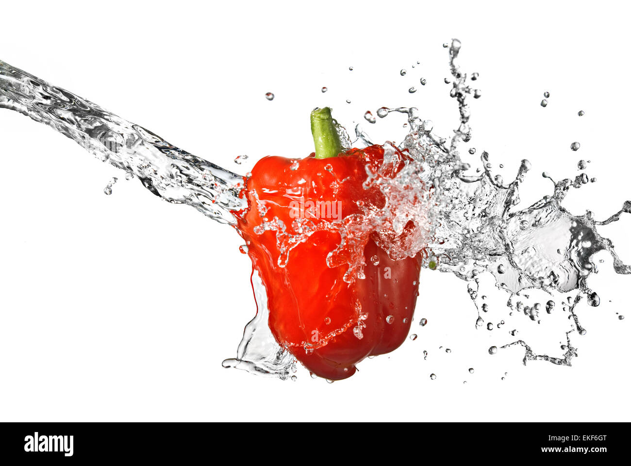 fresh water splash on red pepper isolated on white Stock Photo - Alamy