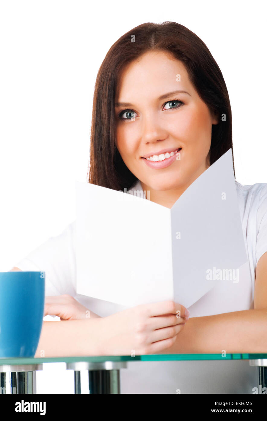girl is reading a card Stock Photo - Alamy