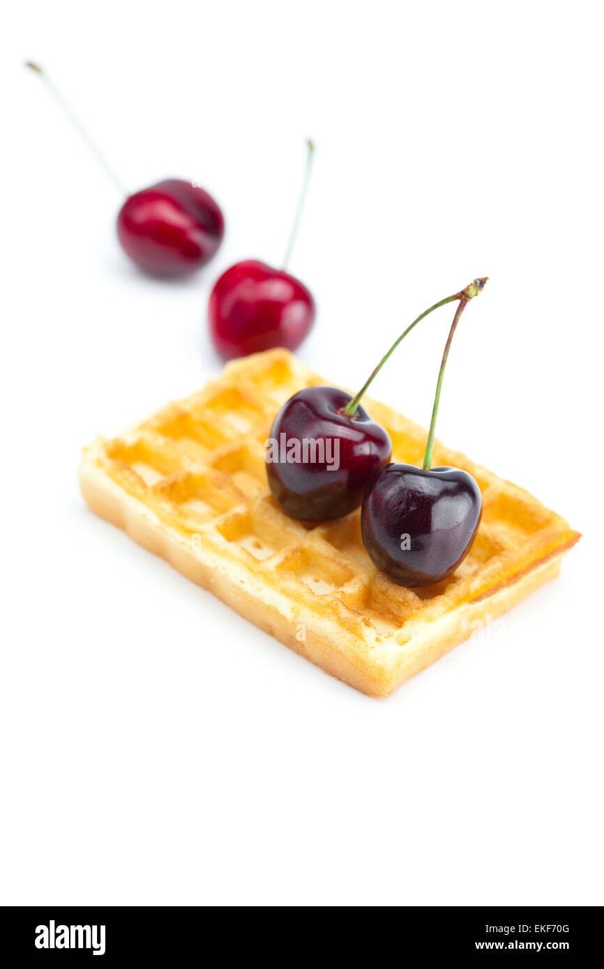 waffles and cherries isolated on white Stock Photo - Alamy