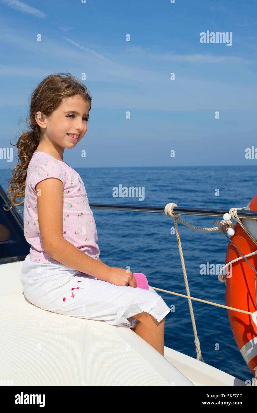 child happy girl sailing happy boat Stock Photo - Alamy