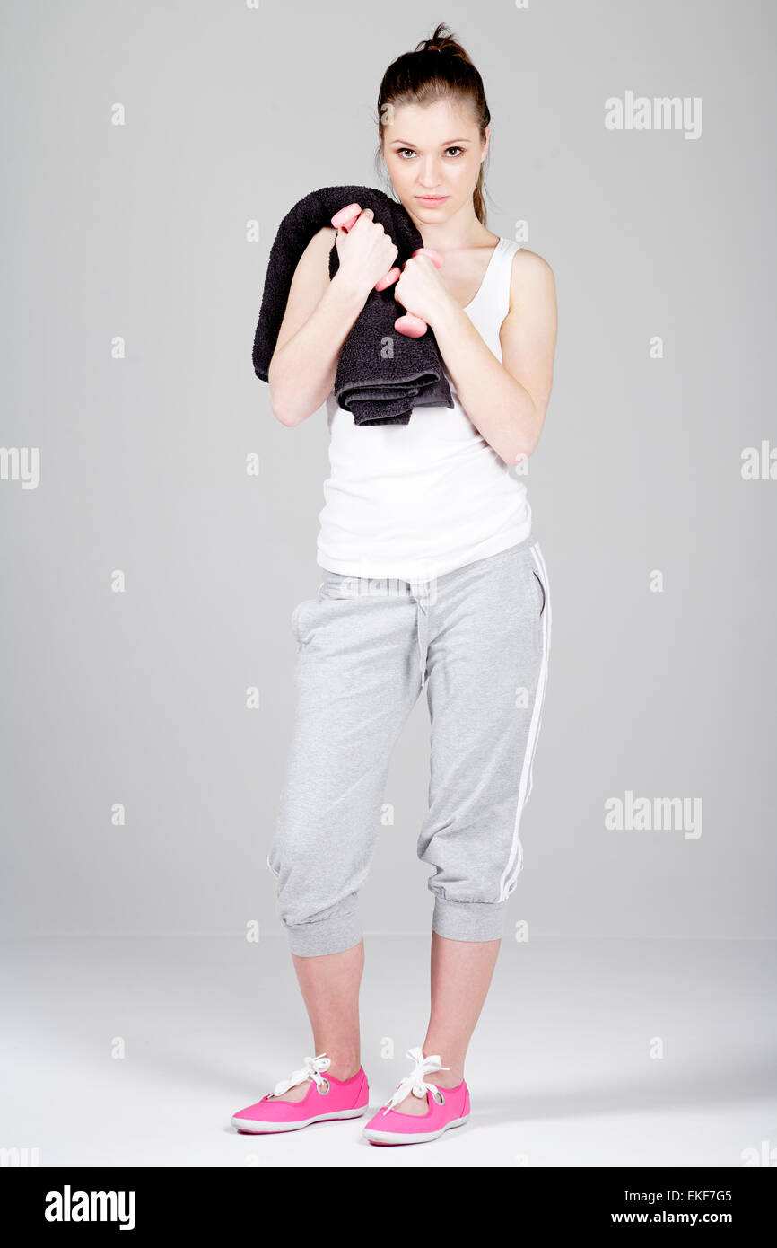 Woman working out with weights Stock Photo - Alamy