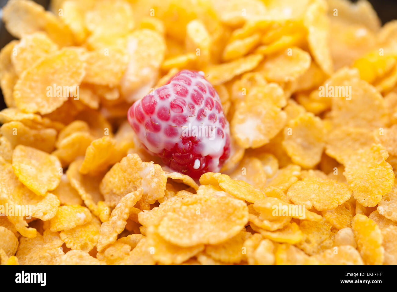 raspberry,milk and flakes in a bowl Stock Photo - Alamy