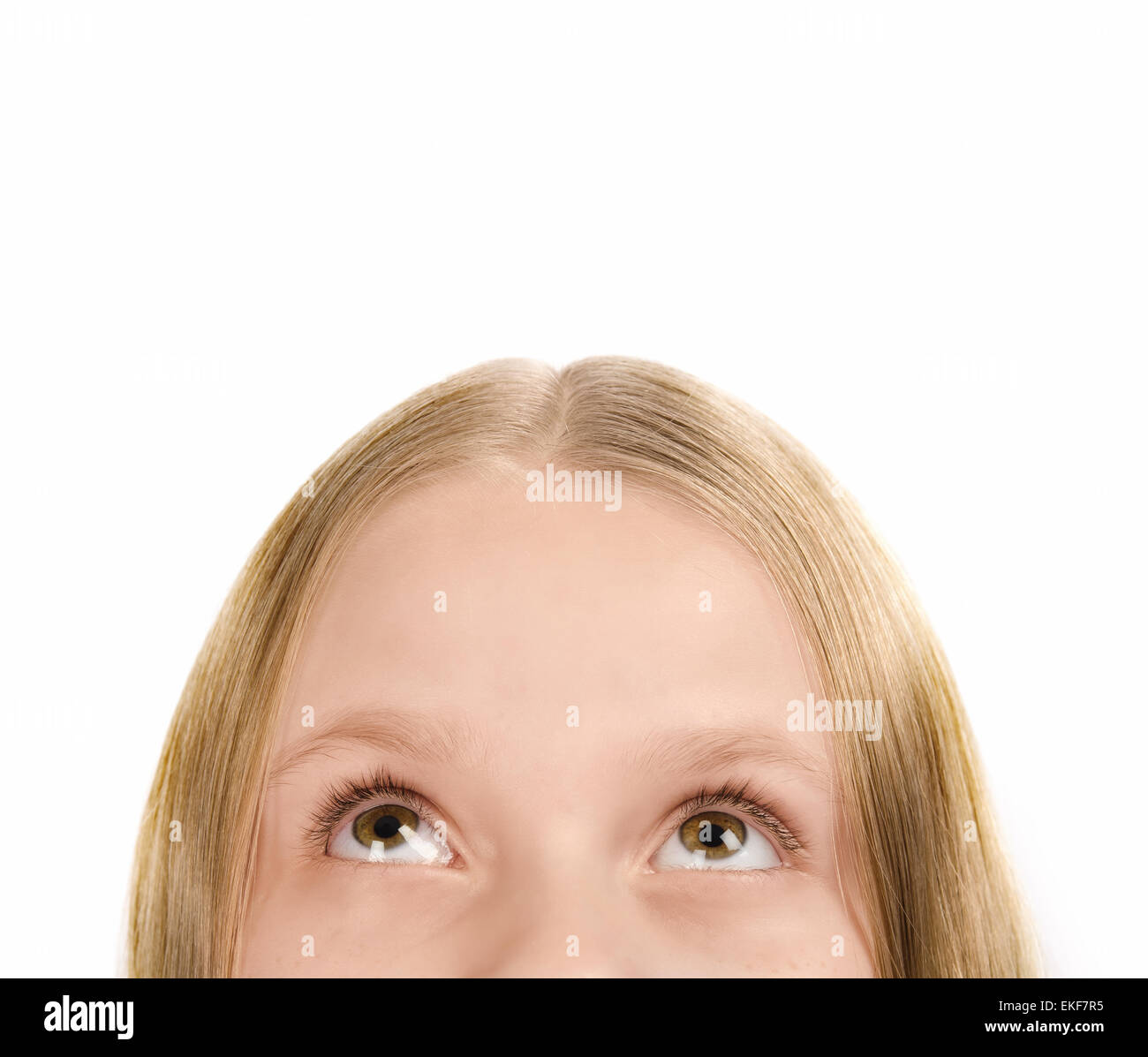 Isolated little girl looking up Stock Photo - Alamy