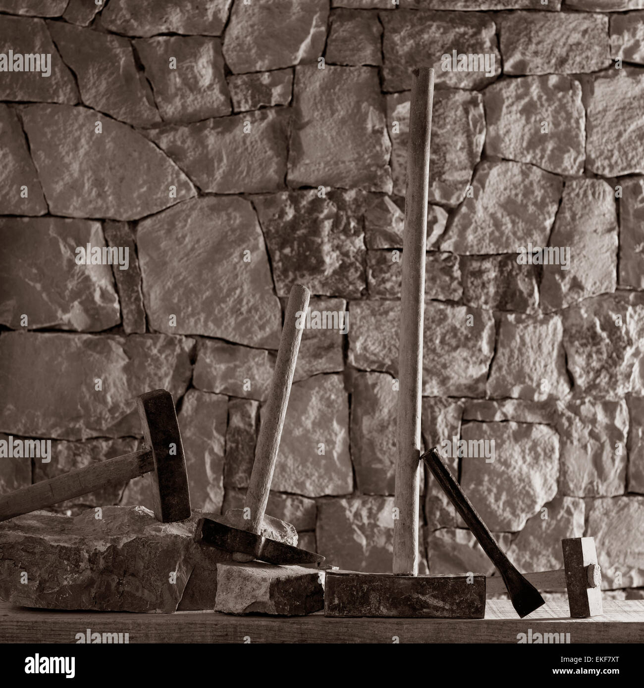 Hammer tools of stonecutter masonry work Stock Photo - Alamy