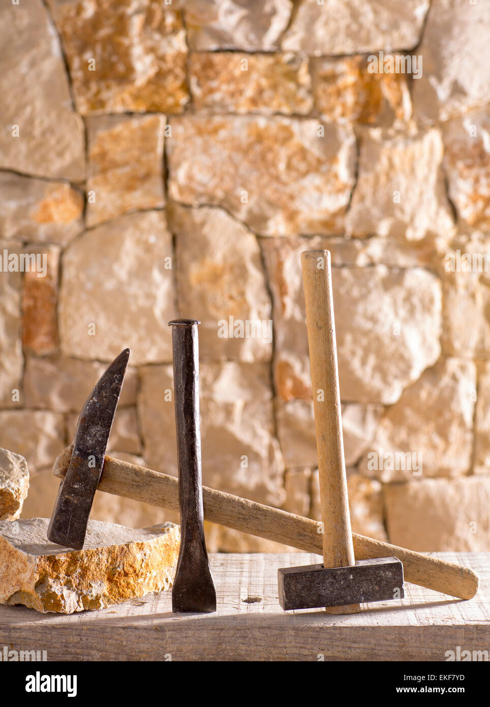 Hammer tools of stonecutter masonry work Stock Photo - Alamy