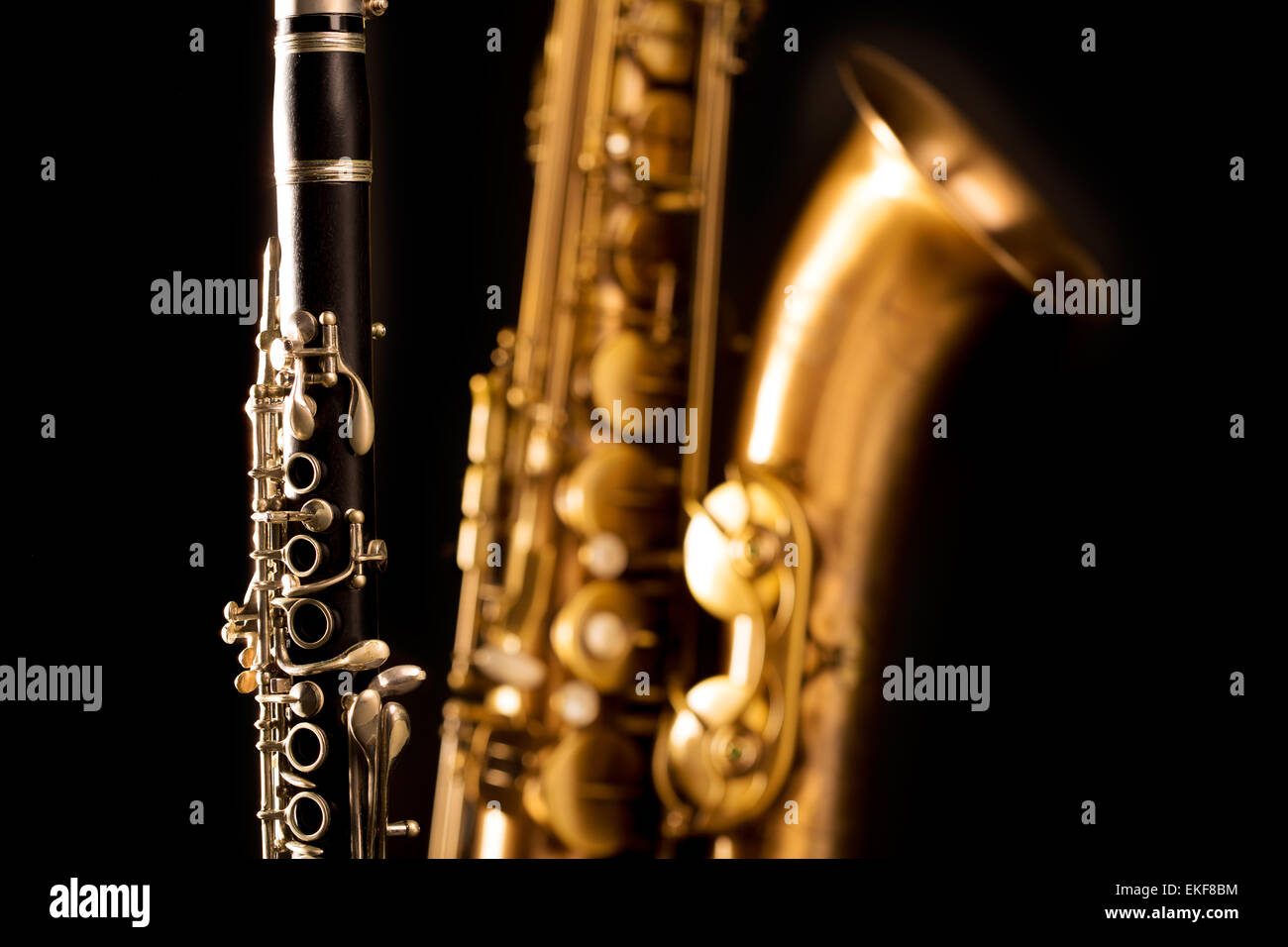 Classic music Sax tenor saxophone and clarinet in black Stock Photo - Alamy