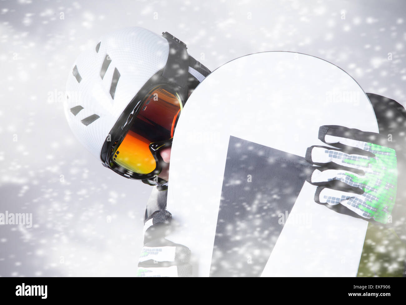 Snowboarder portrait with falling snow Stock Photo - Alamy