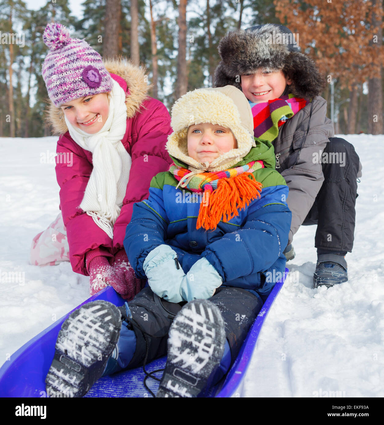 Children on sleds hi-res stock photography and images - Alamy
